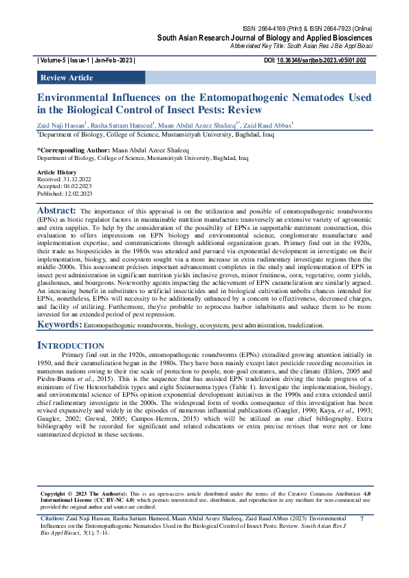 (PDF) Environmental Influences on the Entomopathogenic Nematodes Used in the Biological Control ...