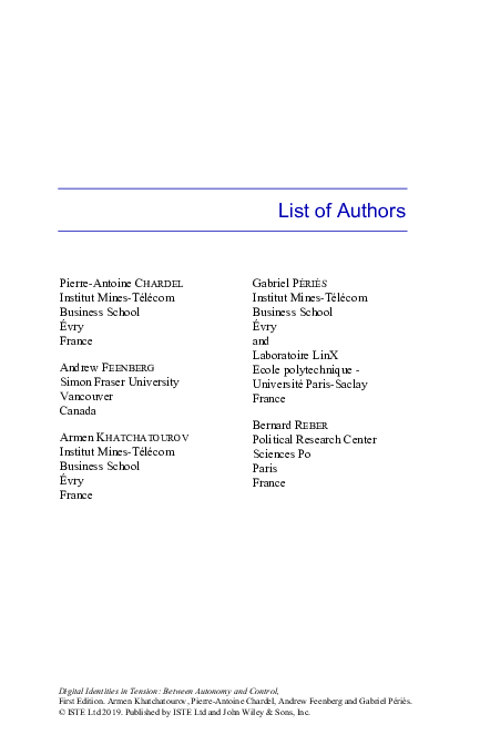 (PDF) Digital identities in tension : between autonomy and control