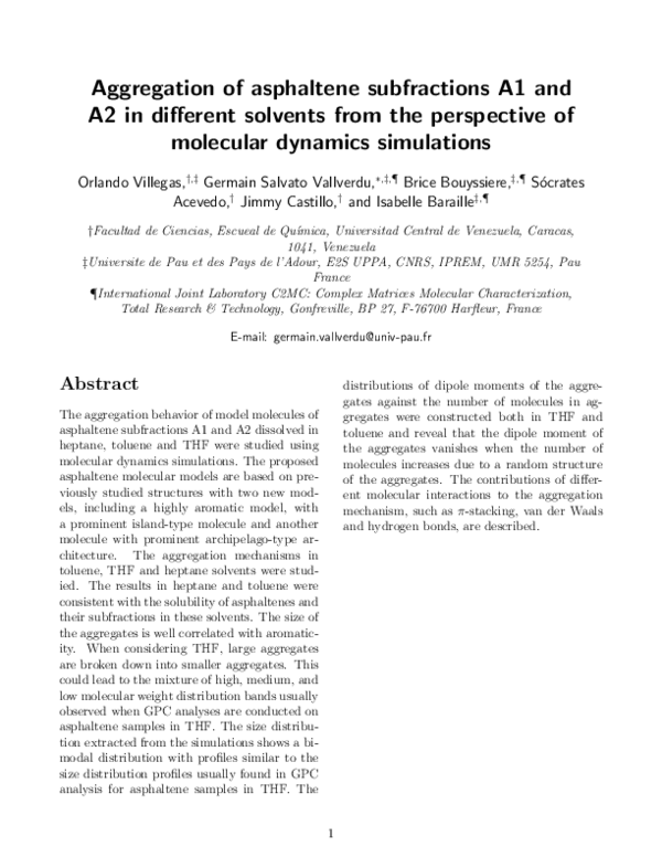 (PDF) Aggregation of Asphaltene Subfractions A1 and A2 in Different Solvents from the ...
