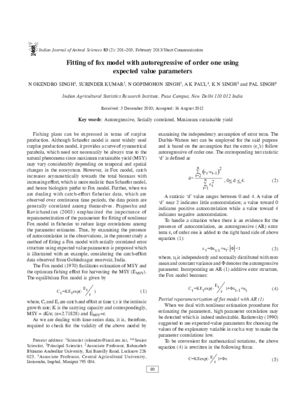 (PDF) Fitting of fox model with autoregressive of order one using ... (PDF) Fitting of fox model with autoregressive of order one using ...