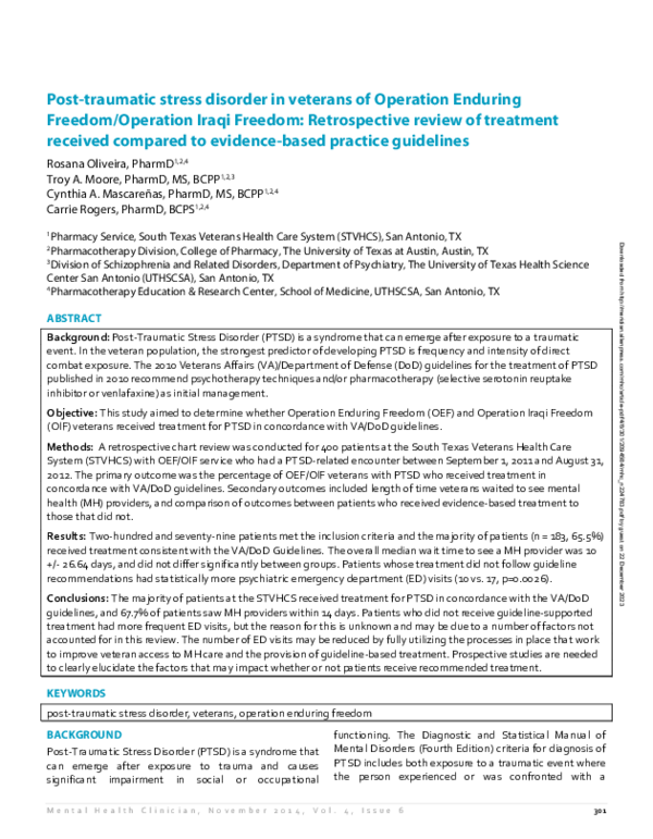 (PDF) Post-traumatic stress disorder in veterans of Operation Enduring ...