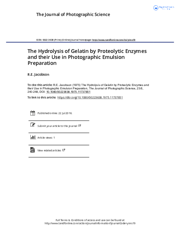 (PDF) The Hydrolysis of Gelatin by Proteolytic Enzymes and their Use in ...