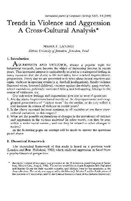 (PDF) Trends in Violence and Aggression A Cross-Cultural Analysis