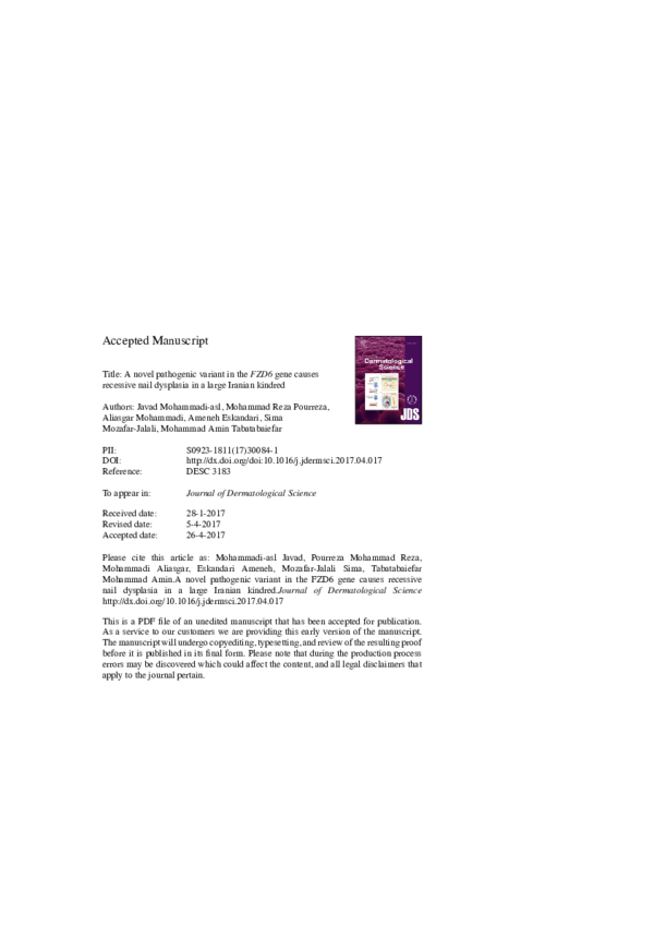 (PDF) A novel pathogenic variant in the FZD6 gene causes recessive nail ...