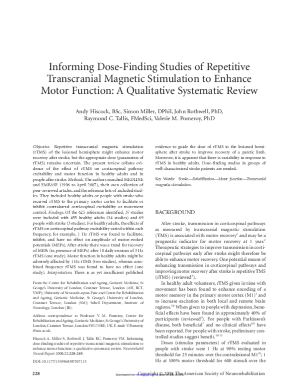 (PDF) Informing Dose-Finding Studies of Repetitive Transcranial Magnetic Stimulation to Enhance ...
