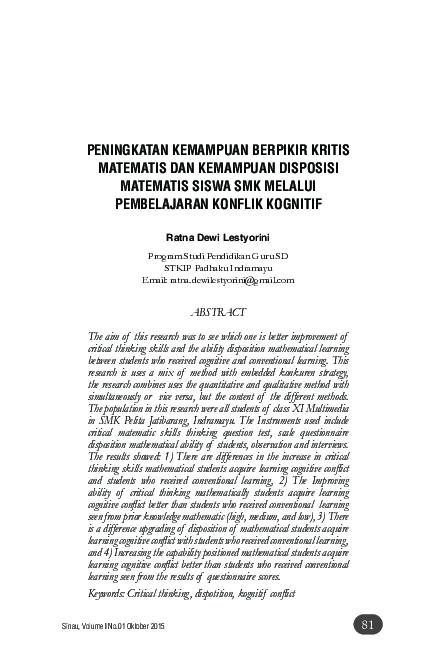 (PDF) Peningkatan Kemampuan Berpikir Kritis Matematis Dan Kemampuan Disposisi Matematis Siswa ...