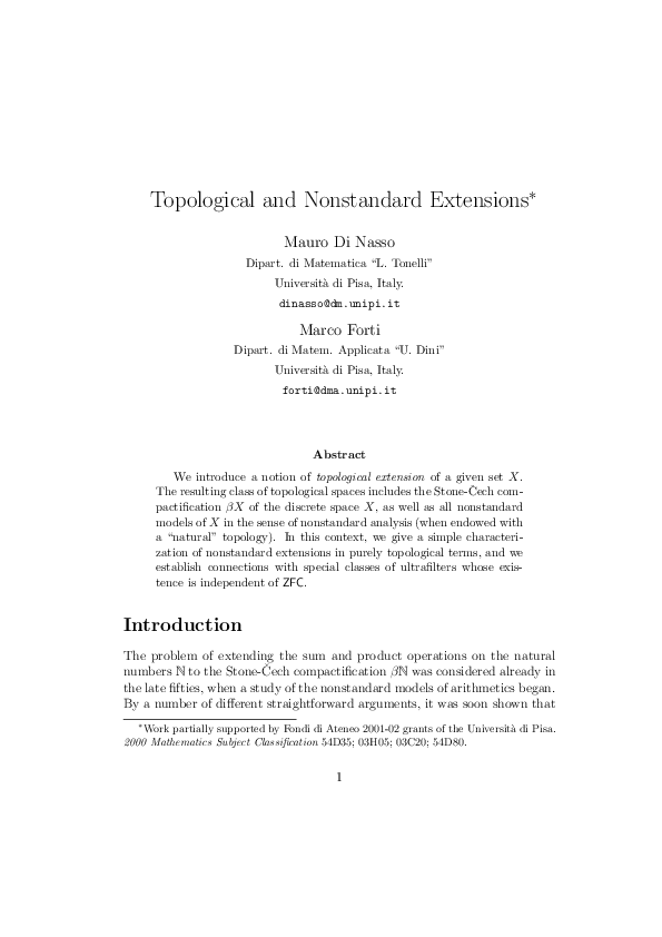 (PDF) Topological and Nonstandard Extensions