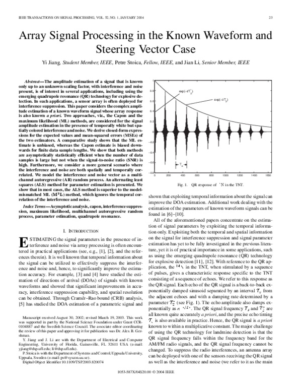 (PDF) Array signal Processing in the known waveform and steering vector case