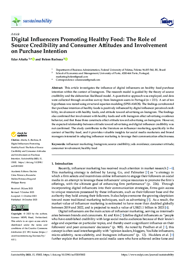 (PDF) Digital Influencers Promoting Healthy Food: The Role of Source Credibility and Consumer ...