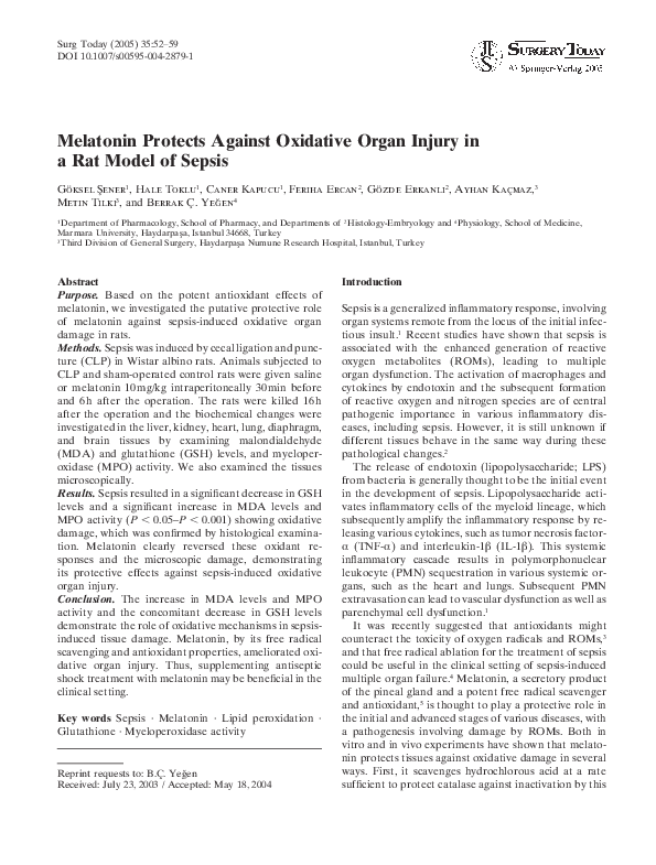 (PDF) Melatonin Protects Against Oxidative Organ Injury in a Rat Model ...