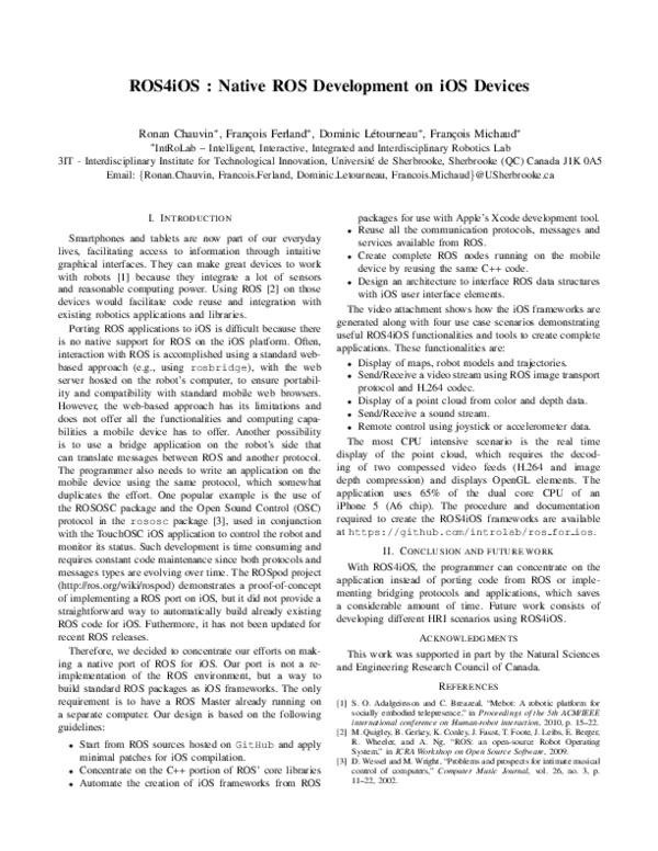 (PDF) ROS4iOS: Native ROS development on iOS devices