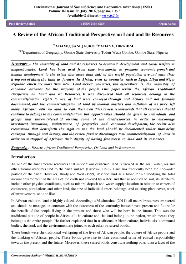 (PDF) A Review of the African Traditional Perspective on Land and Its ...