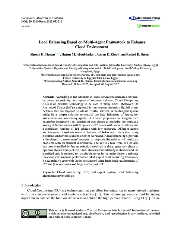 (PDF) Load Balancing Based on Multi-Agent Framework to Enhance Cloud燛nvironment