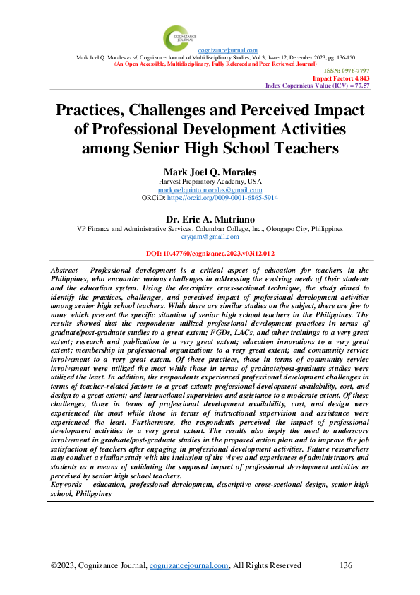 (PDF) Practices, Challenges and Perceived Impact of Professional ...