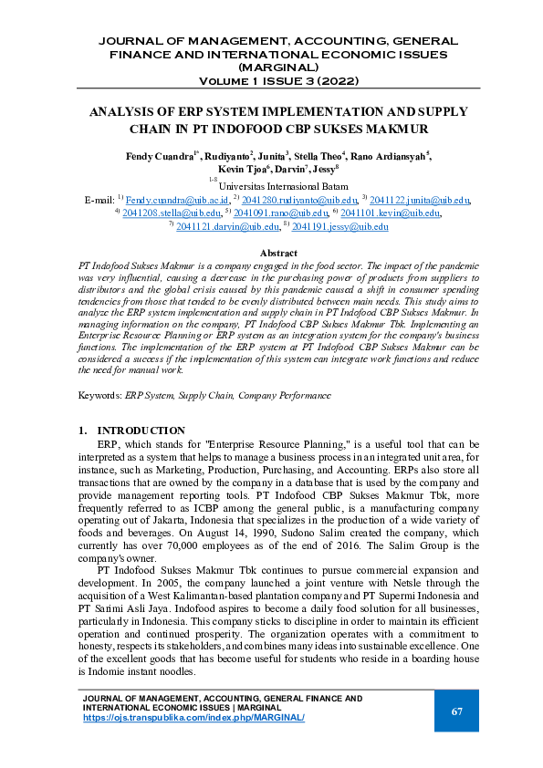 (PDF) Analysis of Erp System Implementation and Supply Chain in PT Indofood CBP Sukses Makmur