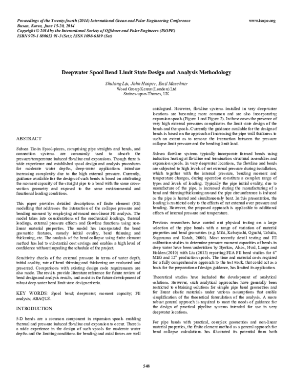 (PDF) Deepwater Spool Bend Limit State Design and Analysis Methodology