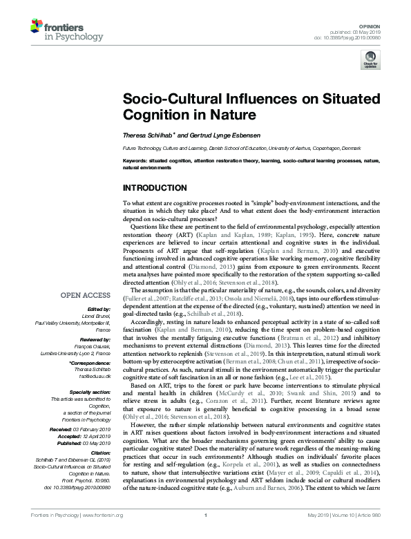 (PDF) Socio-Cultural Influences on Situated Cognition in Nature