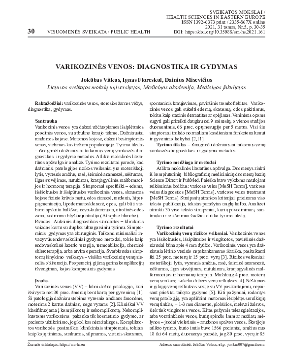 (PDF) Varikozinės Venos: Diagnostika Ir Gydymas