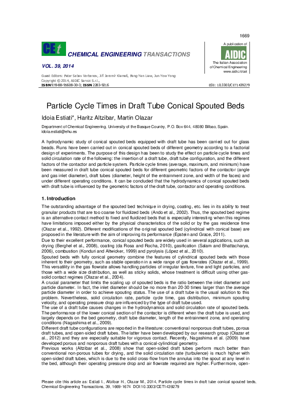 (PDF) Particle Cycle Times in Draft Tube Conical Spouted Beds
