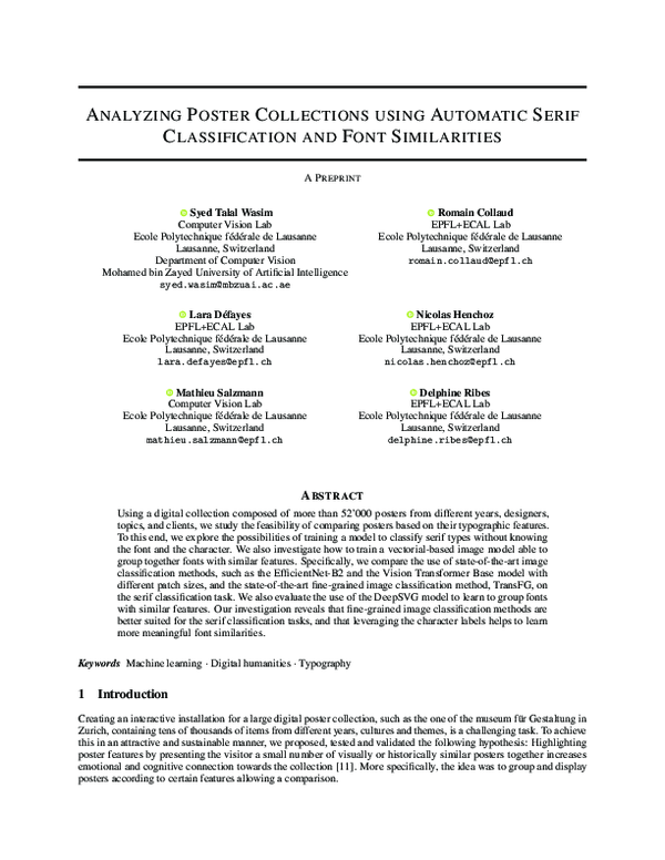 (PDF) Analyzing Poster Collections using Automatic Serif Classification and Font Similarities