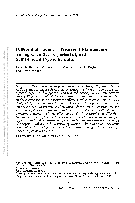 (PDF) Differential patient × treatment maintenance among cognitive ...