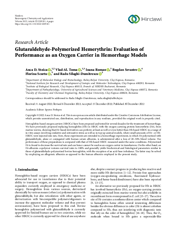 (PDF) Glutaraldehyde-Polymerized Hemerythrin: Evaluation of Performance ...