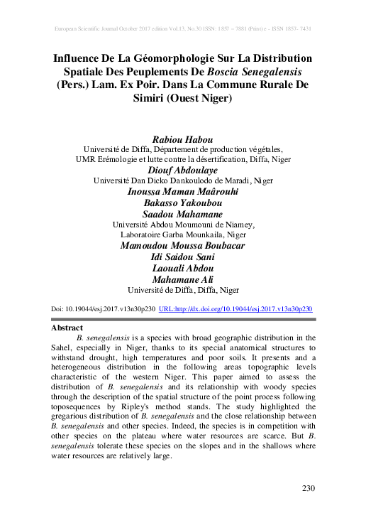 (PDF) Influence De La Géomorphologie Sur La Distribution Spatiale Des ...