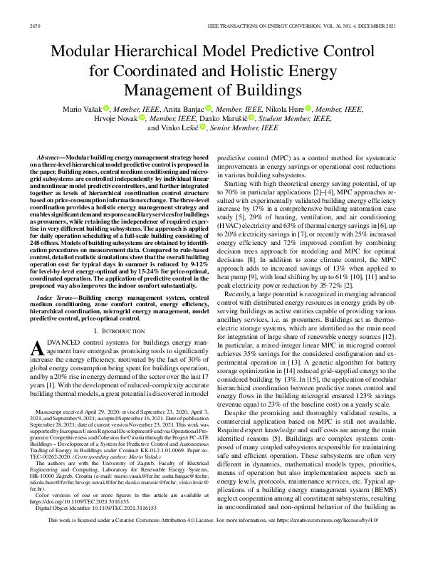 (PDF) Modular Hierarchical Model Predictive Control for Coordinated and Holistic Energy ...