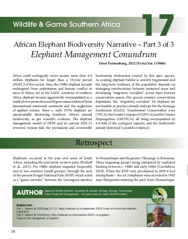 (PDF) African Elephant Biodiversity Narrative – Part 3 of 3, Elephant ...