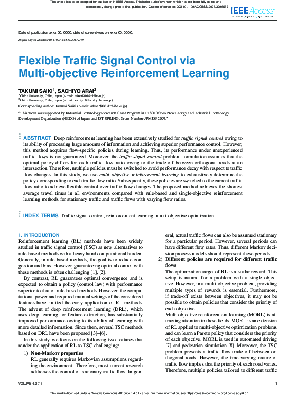 Pdf Flexible Traffic Signal Control Via Multi Objective Reinforcement Learning