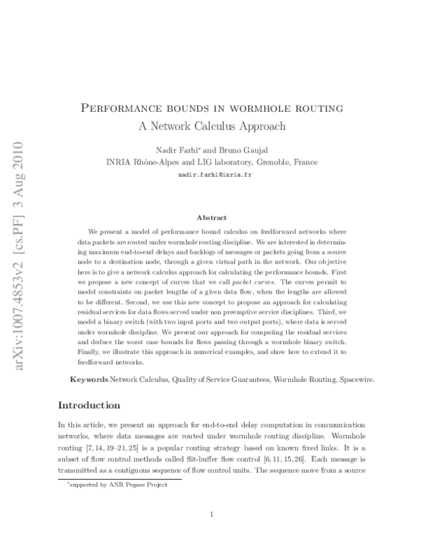 (PDF) Performance bounds in wormhole routing, a network calculus approach