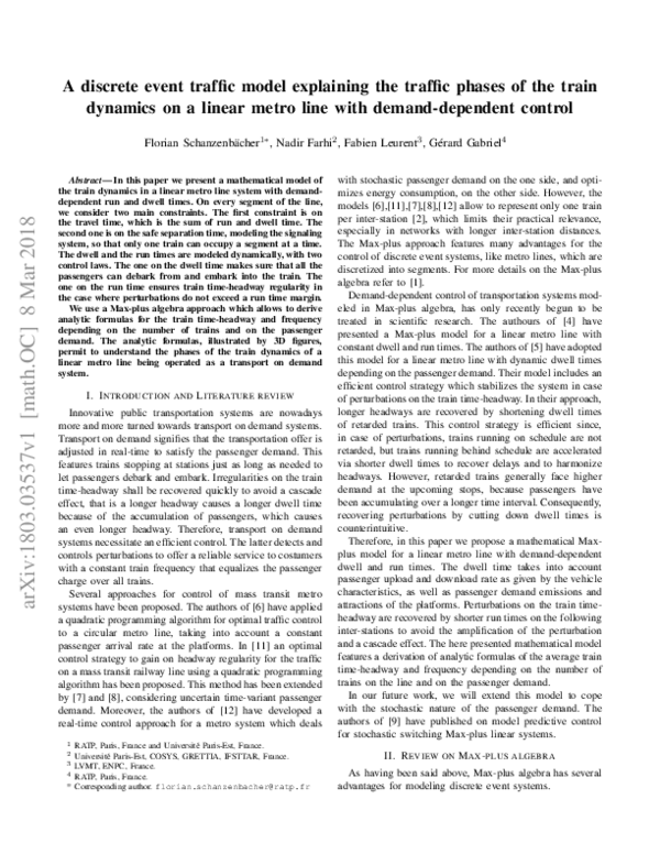 (PDF) A discrete event traffic model explaining the traffic phases of ...