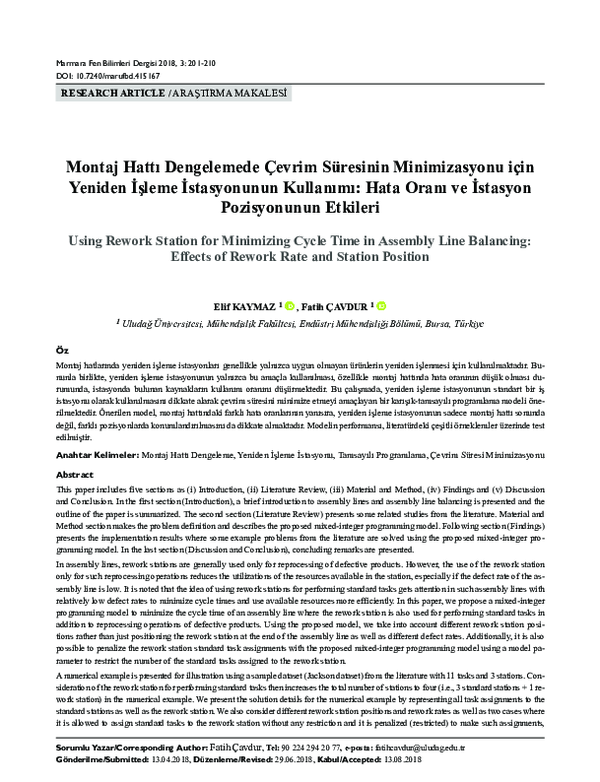 (PDF) Using Rework Station for Minimizing Cycle Time in Assembly Line ...
