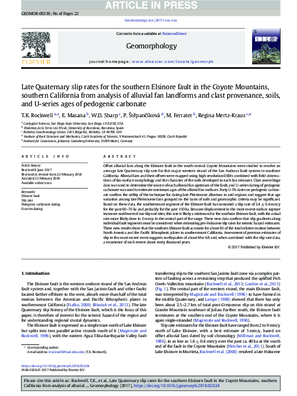 (PDF) Late Quaternary slip rates for the southern Elsinore fault in the ...