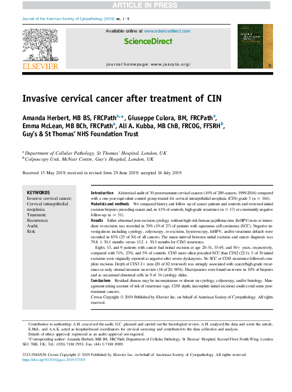 (PDF) Invasive cervical cancer after treatment of CIN