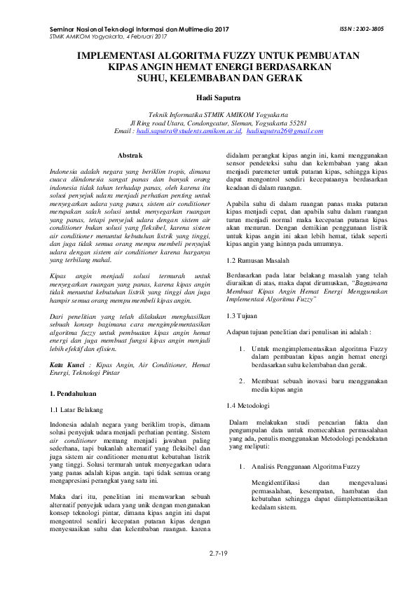 (PDF) Implementasi Algoritma Fuzzy Untuk Pembuatan Kipas Angin Hemat Energi Berdasarkan Suhu ...