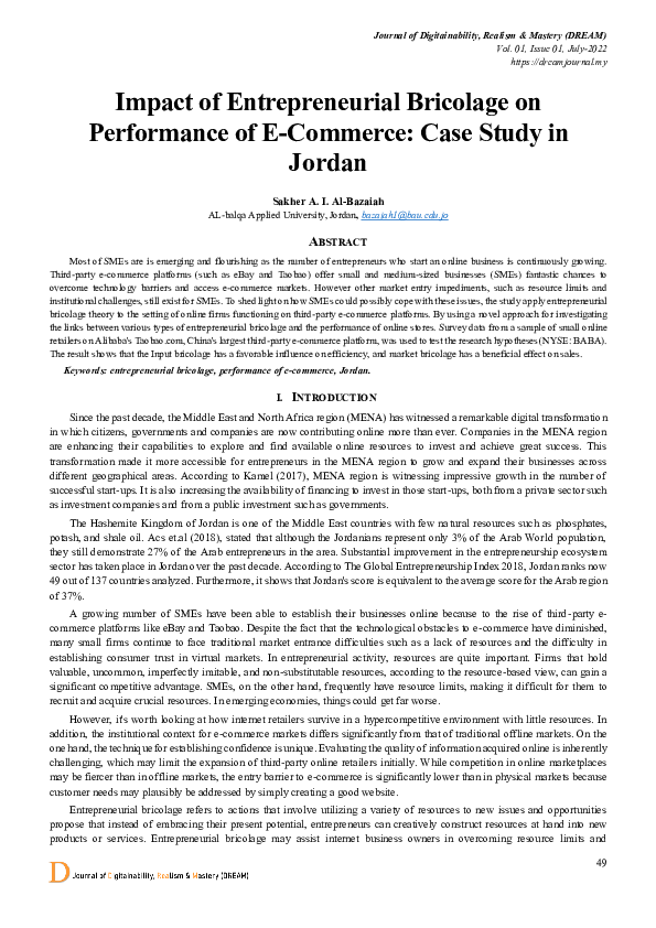 (PDF) Impact of Entrepreneurial Bricolage on Performance of E-Commerce: Case Study in Jordan ...