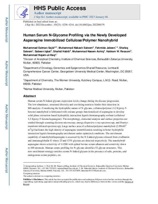 (PDF) Human serum N‐glycome profiling via the newly developed ...