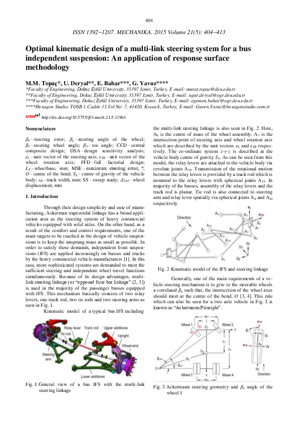 (PDF) Optimal kinematic design of a multi-link steering system for a bus independent suspension ...