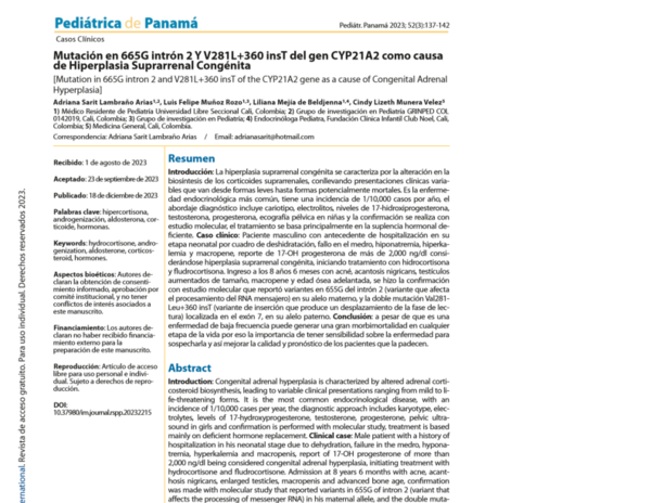 (PDF) MUTACIÓN EN 665G INTRON 2 Y V281L+360insT DEL GEN CYP21A2 COMO ...