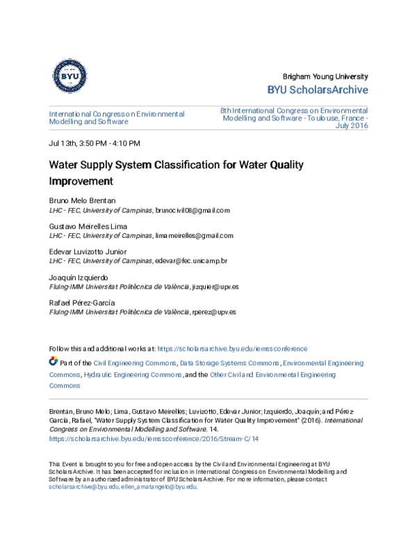 (PDF) Water Supply System Classification for Water Quality Improvement