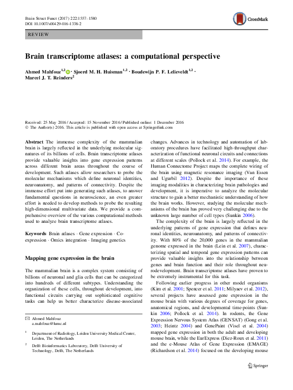 (PDF) Brain transcriptome atlases: a computational perspective