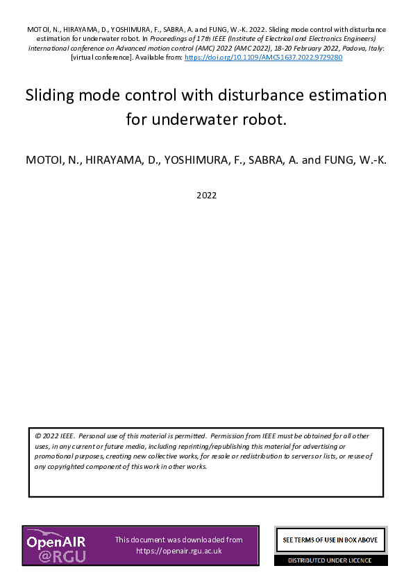 (PDF) Sliding Mode Control with Disturbance Estimation for Underwater Robot