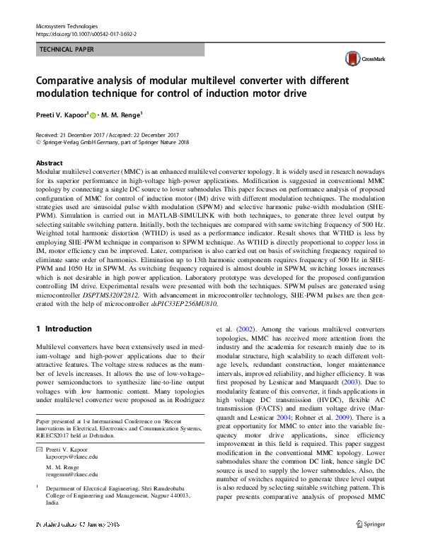 Pdf Comparative Analysis Of Modular Multilevel Converter With Different Modulation Technique