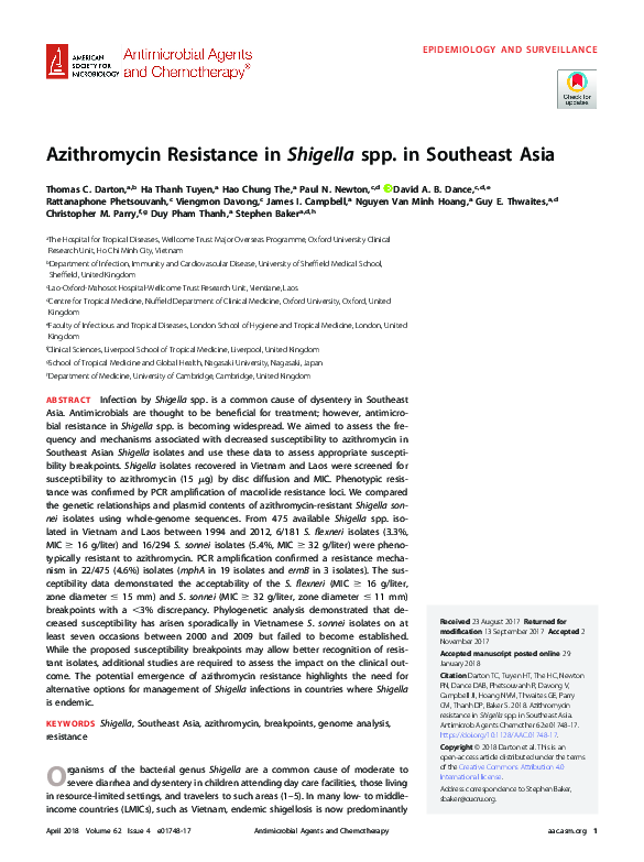 (PDF) Azithromycin resistance in Shigella spp. in Southeast Asia