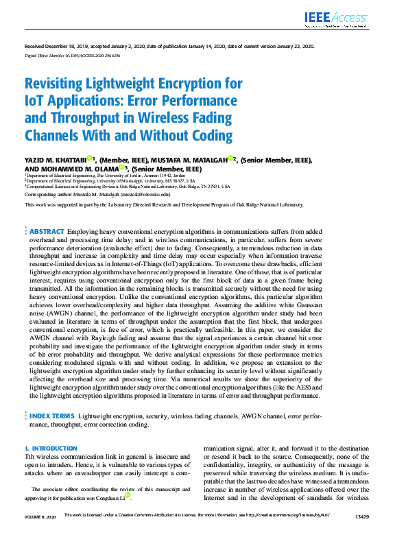 (PDF) Revisiting Lightweight Encryption for IoT Applications: Error Performance and Throughput ...