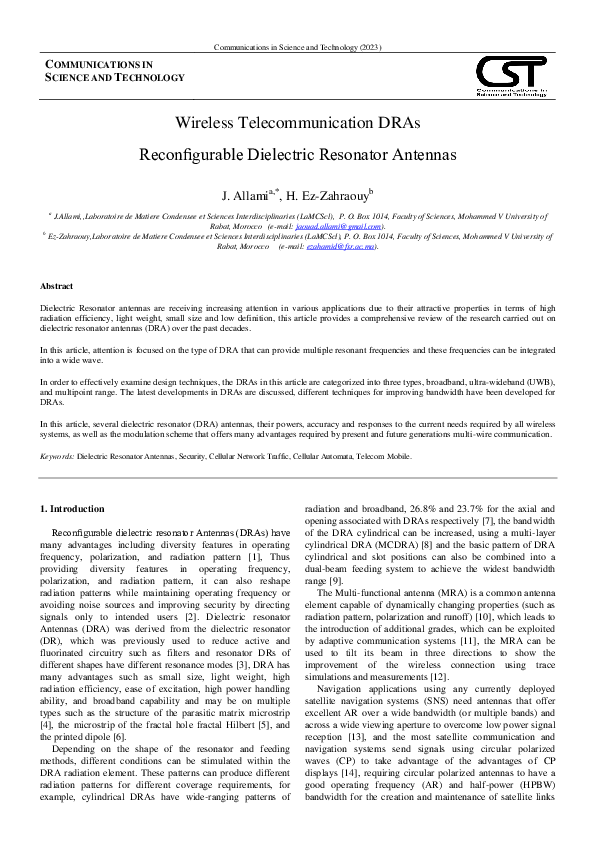 (PDF) Wireless Telecommunication DRAs Reconfigurable Dielectric Resonator Antennas