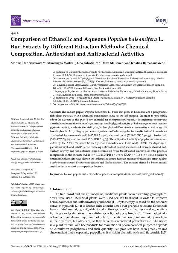 (PDF) Ethanolic vs Aqueous Extracts of Balsam Poplar
