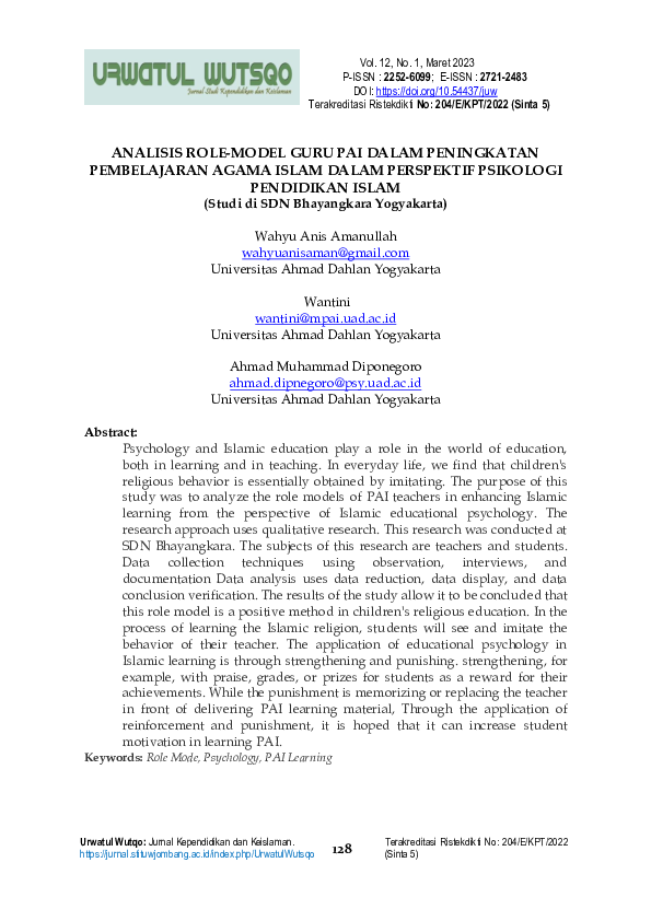 (PDF) Analisis Role-Model Guru PAI Dalam Peningkatan Pembelajaran Agama ...
