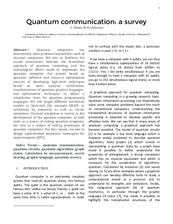 (PDF) Quantum communication: a survey